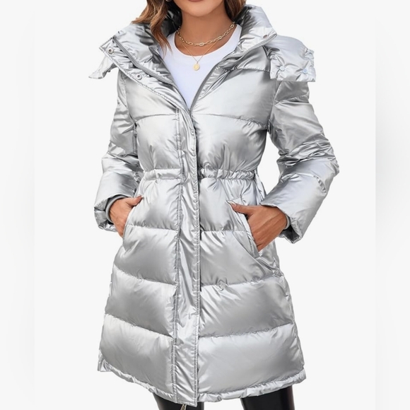 Grace Karin | Jackets & Coats | Grace Karin Long Hooded Shiny Silver ...